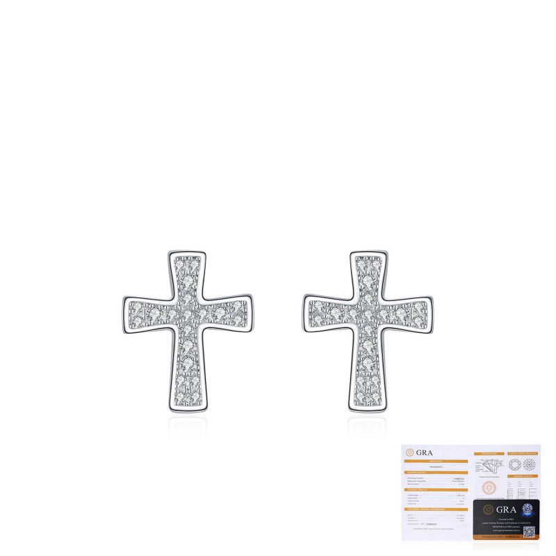 S925 Sterling Silver S925 Sterling Silver Moissanite Cross Earrings ...